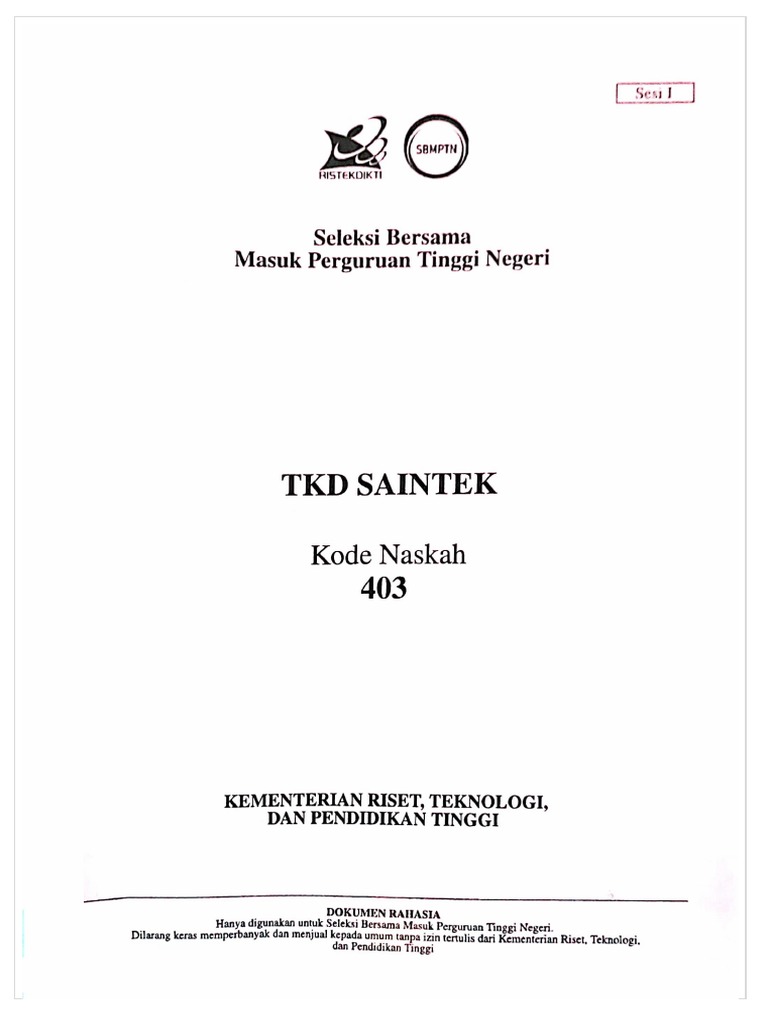 SBMPTN 2018 - TKD Saintek - Kode 403 Asli | PDF