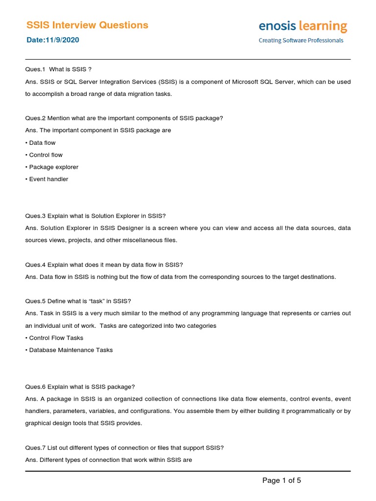 SSIS Interview Questions: Date:11/9/2020 | PDF | Microsoft Sql Server | Data Management Software