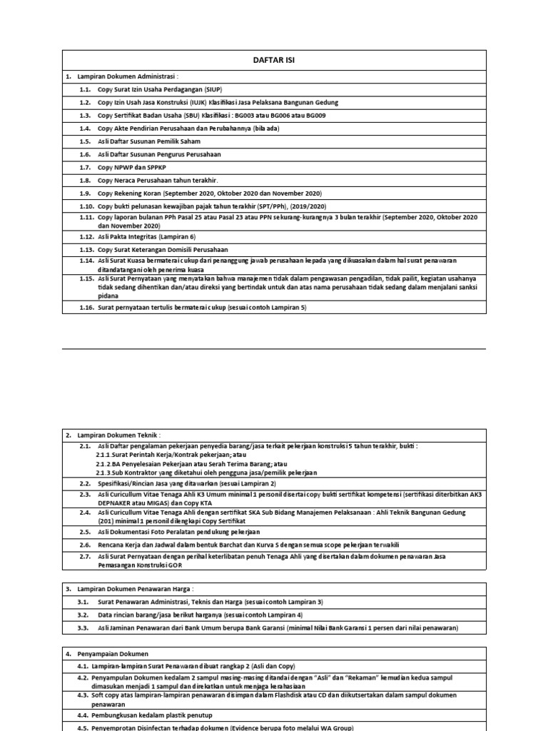 Checklist Kelengkapan Dokumen Tender | PDF