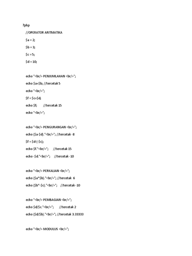 OPERATOR ARITMATIKA PHP | PDF