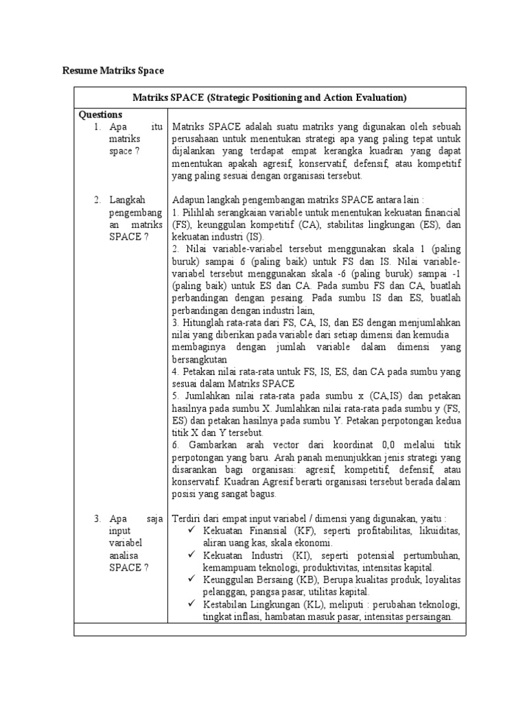 Resume Matriks Space | PDF