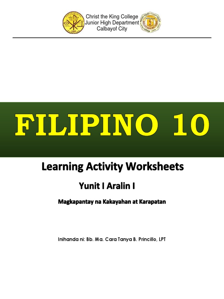 Filipino 10 ANSWERSHEET | PDF