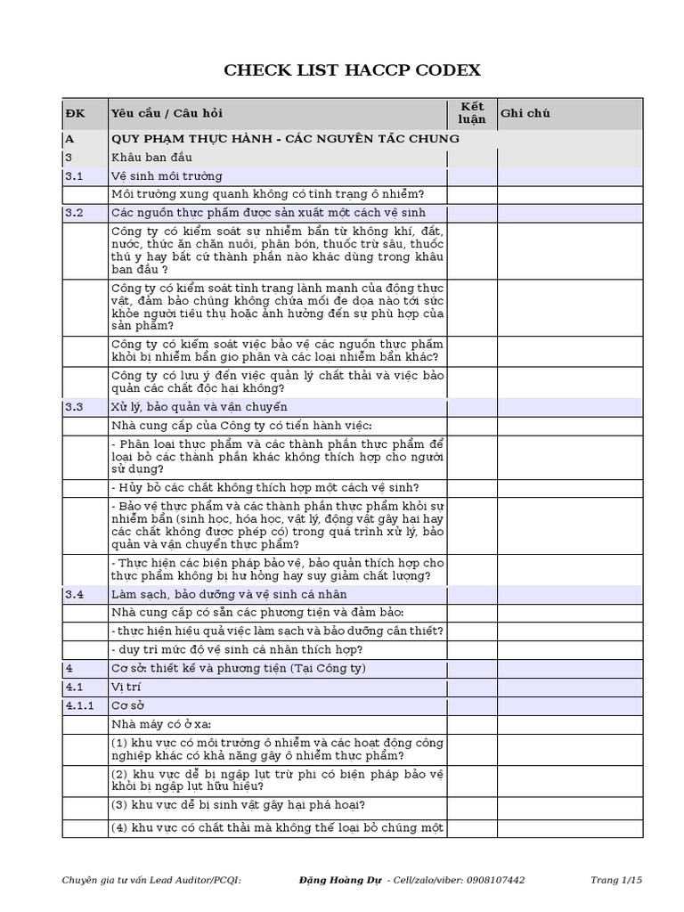 HACCP Codex Checklist Vi | PDF