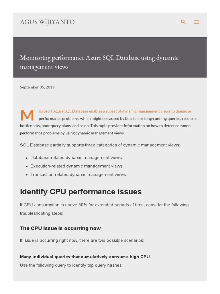 Azure SQL Performance Monitoring | PDF | Data Management Software ...