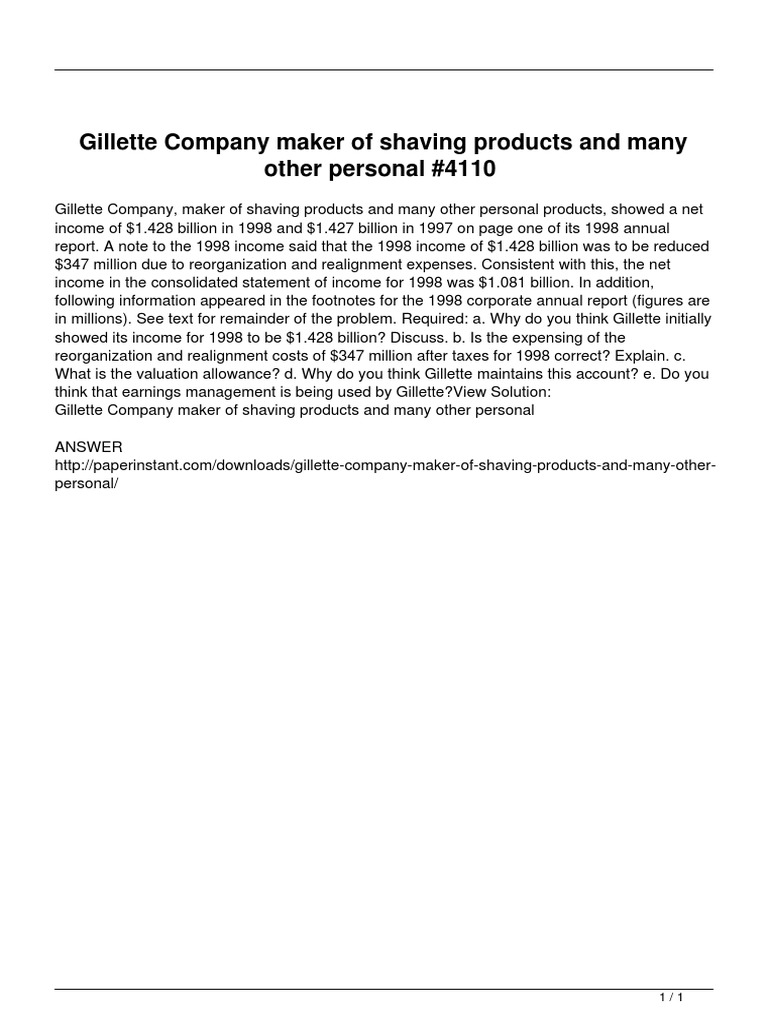 Gillette's 1998 Income Report Analysis | PDF | Finance & Money Management