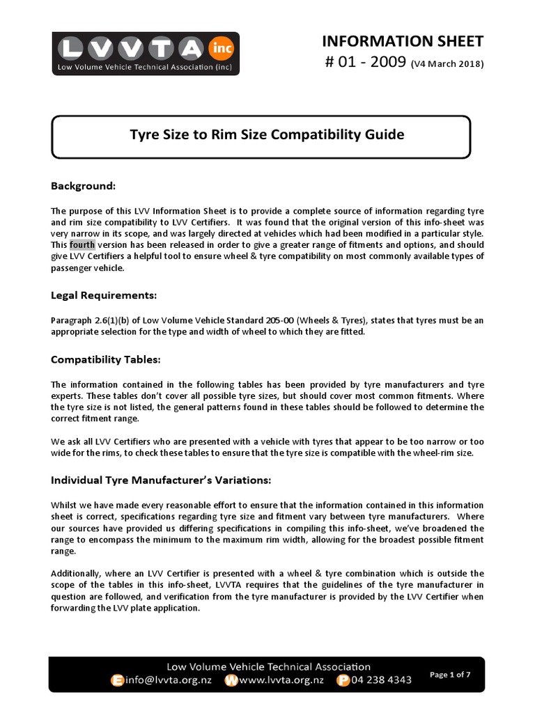 Tyre Size To Rim Size Compatibility Guide: Information Sheet | PDF ...