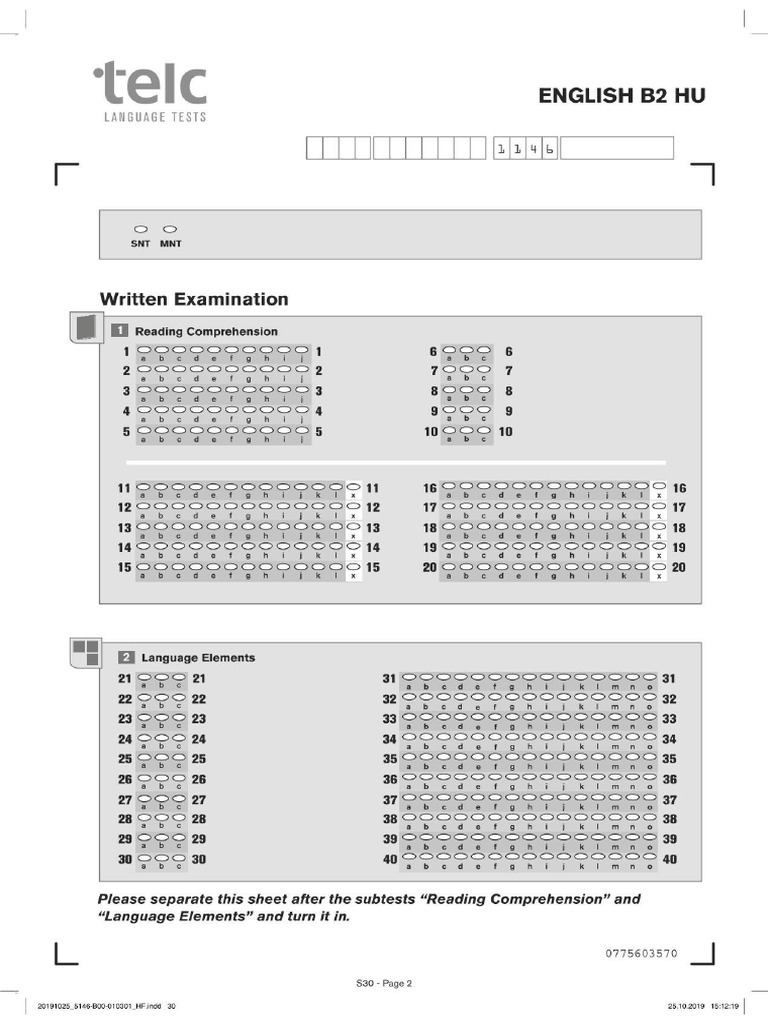 TELC - Answer Sheet 2 | PDF