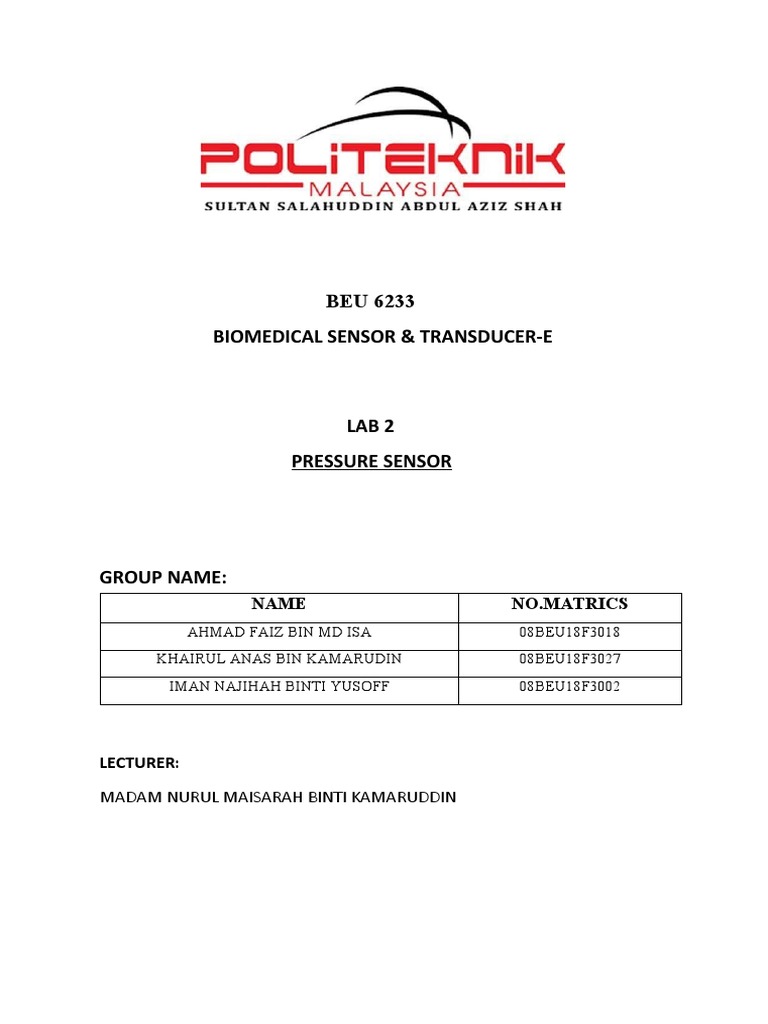 Lab 2 Sensor | PDF | Pressure Measurement | Atmospheric Pressure
