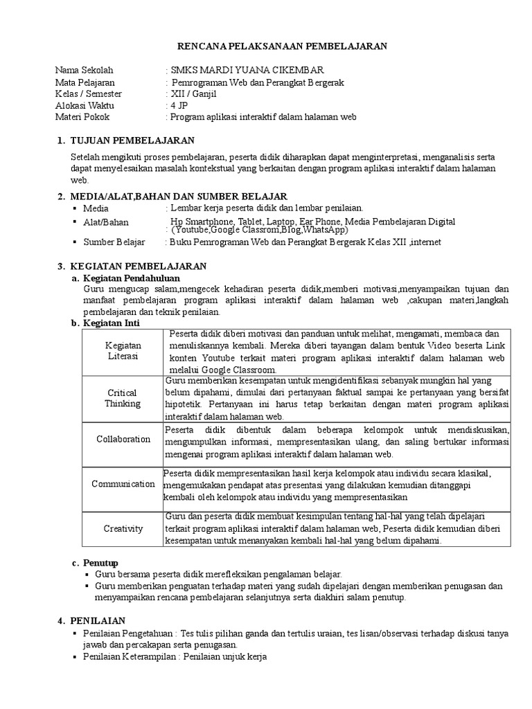 RPP Pemrograman Web XII | PDF