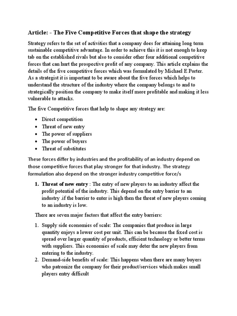 Five Competitive Forces That Shape Strategy | PDF | Business Economics ...