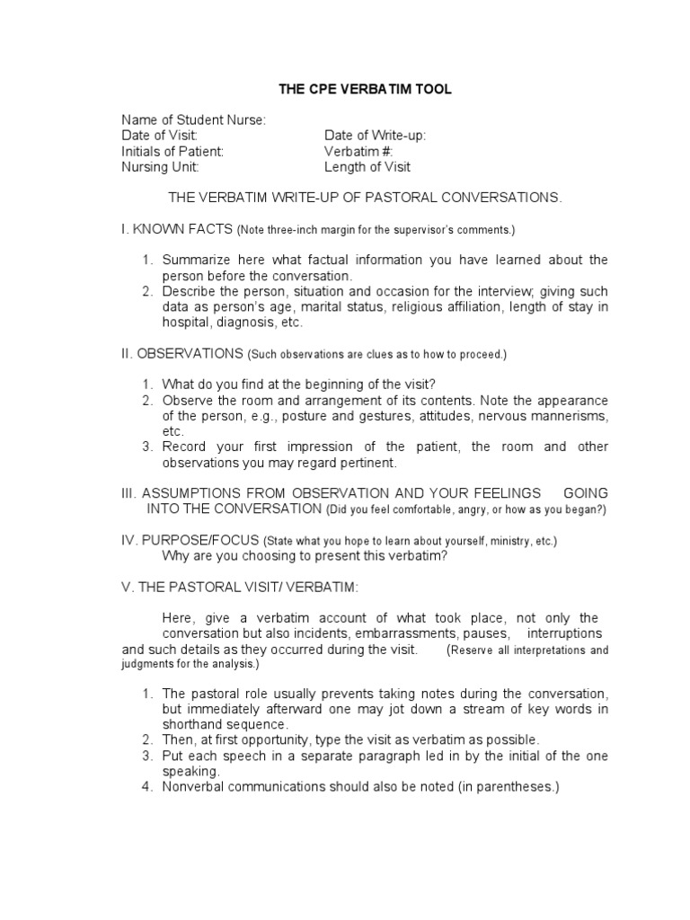 The CPE Verbatim Tool | PDF | Conversation | Psychology
