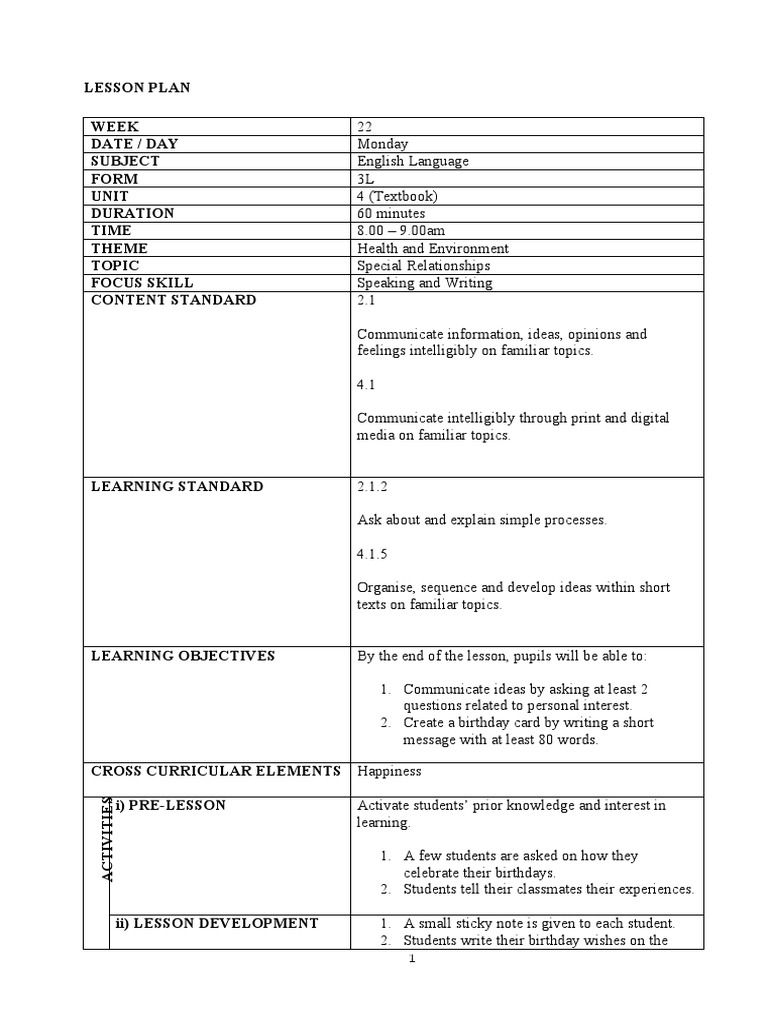 Civic Lesson Plan (F3-2) Form 3 | PDF | Lesson Plan ...