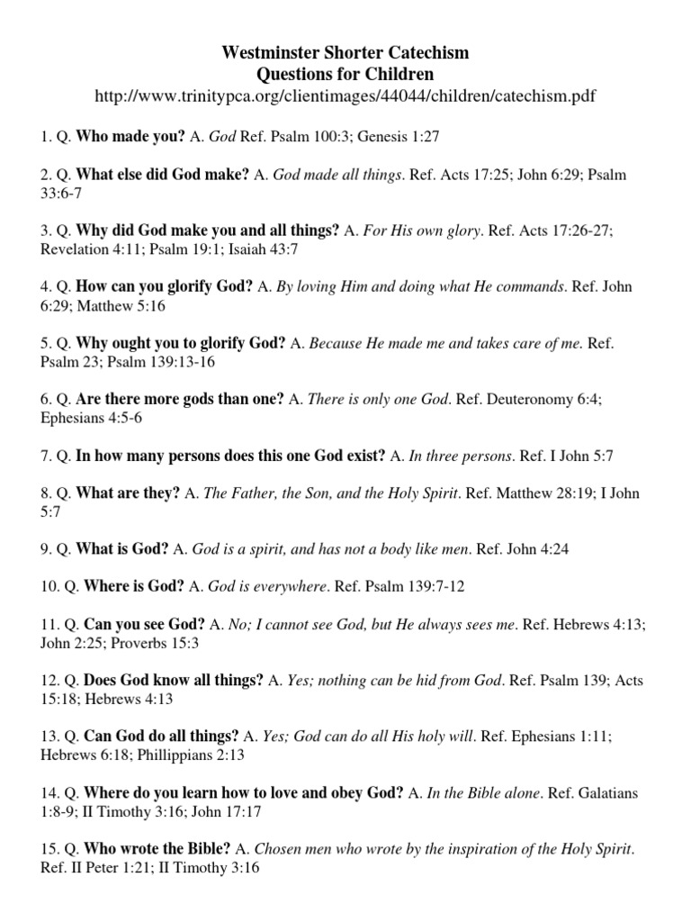 Childrens Shorter Catechism Questions For Small Children | PDF | Lord's ...