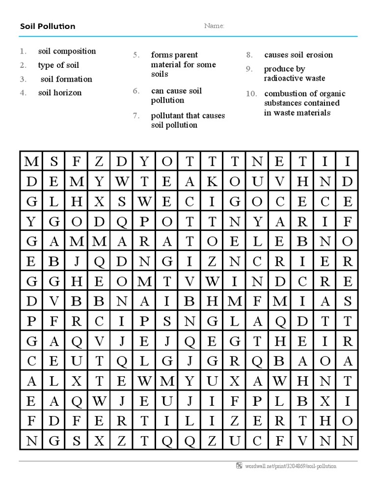 WordSearch - Soil Pollution | PDF
