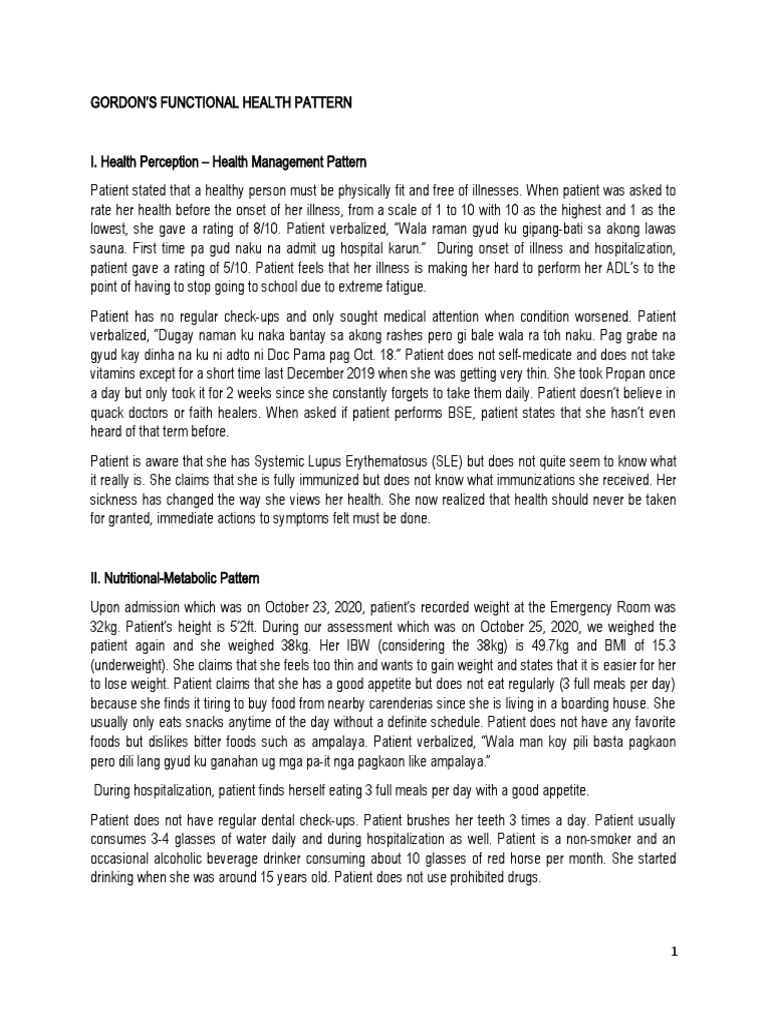 SLE Gordon's Functional Assessment & Physical Assessment | PDF | Common ...