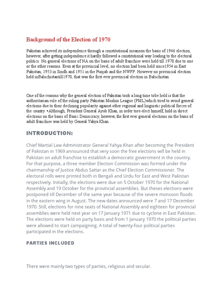 Background of The Election of 1970 | PDF | Pakistan Peoples Party ...