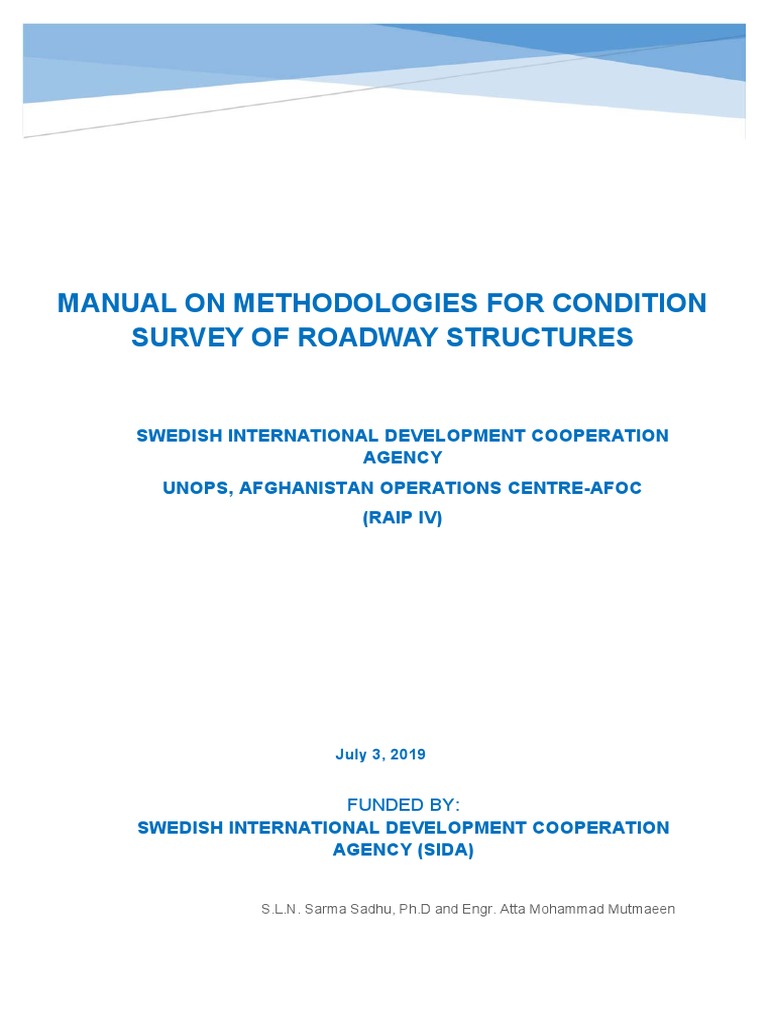 Manual On Methodologies For Condition Survey of Roadway Structures ...