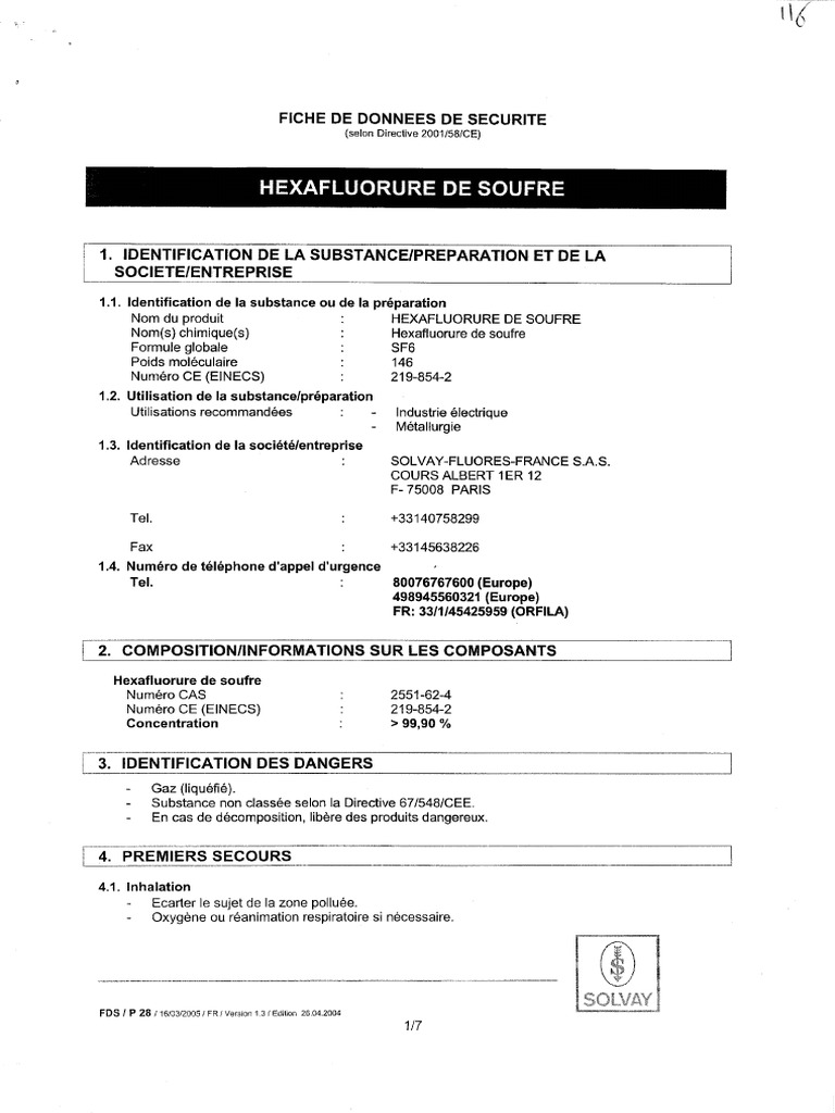 MSDS SF6 Fra | PDF