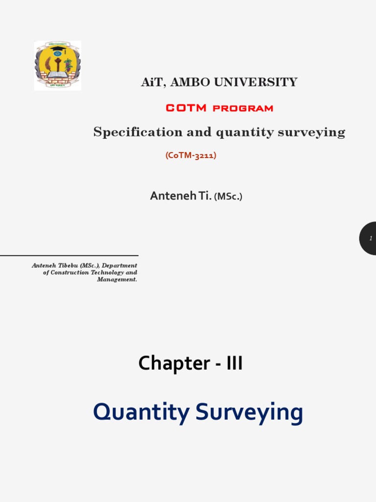 Specification and Quantity Surveying: COTM Program | PDF | Measurement ...