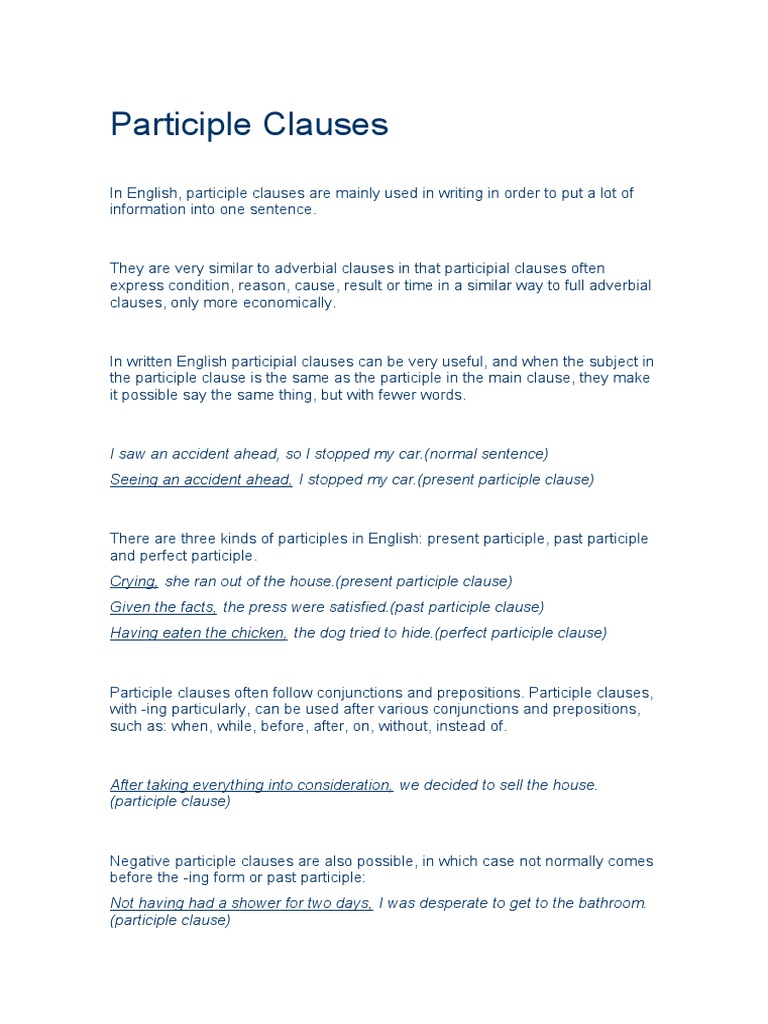 Participle Clauses C1 | PDF