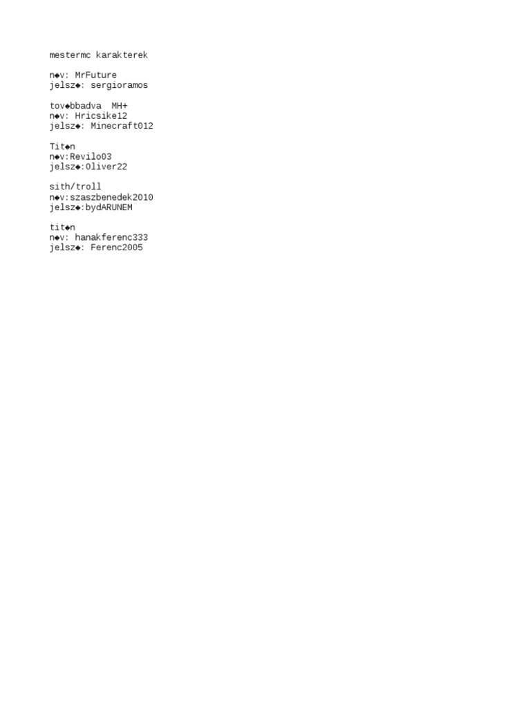 Mestermc. Karakterek | PDF