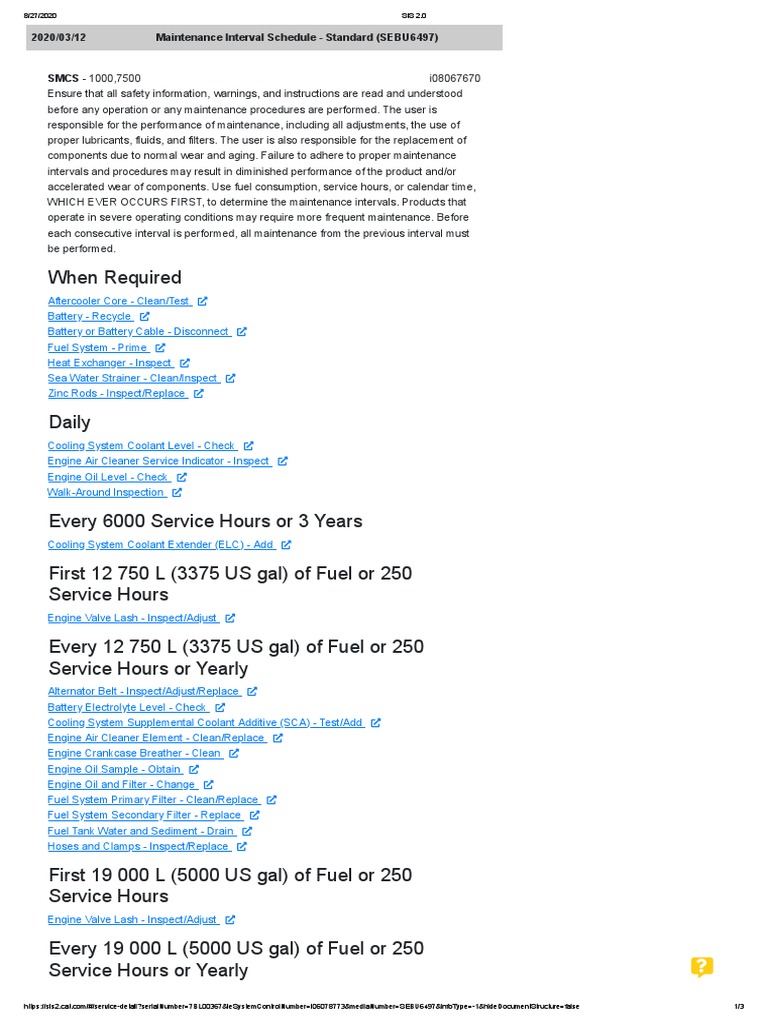 Maintenance Interval Schedule CAT 3412 | PDF | Coolant | Engines