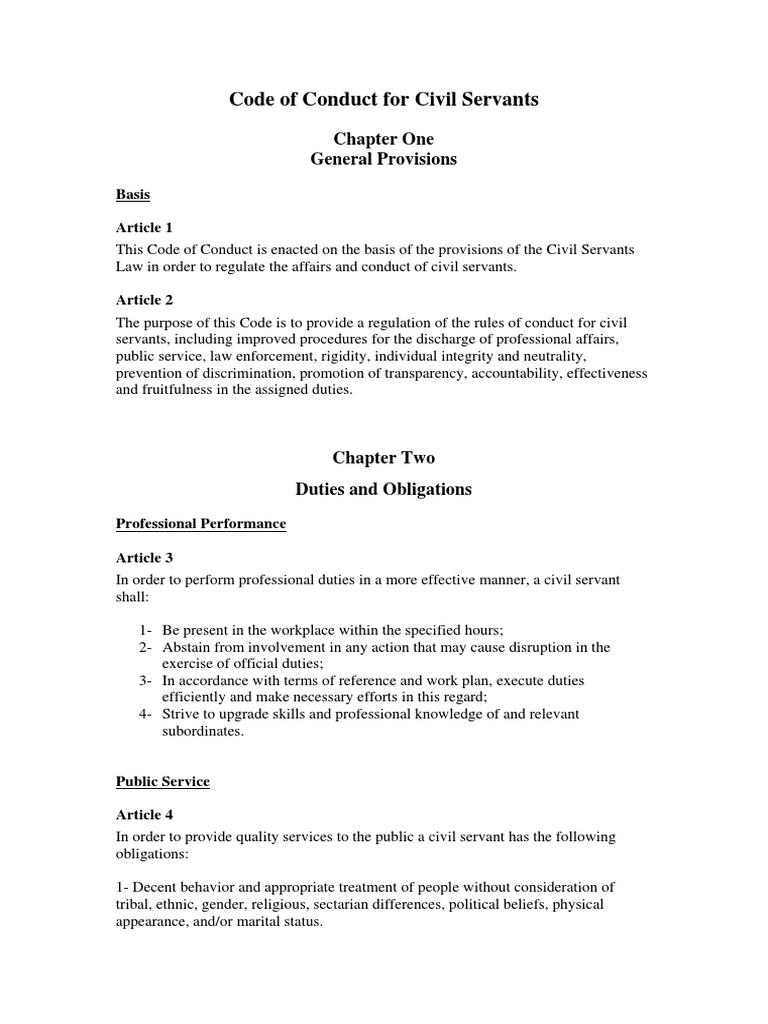Civil Servants Code of Conduct | PDF