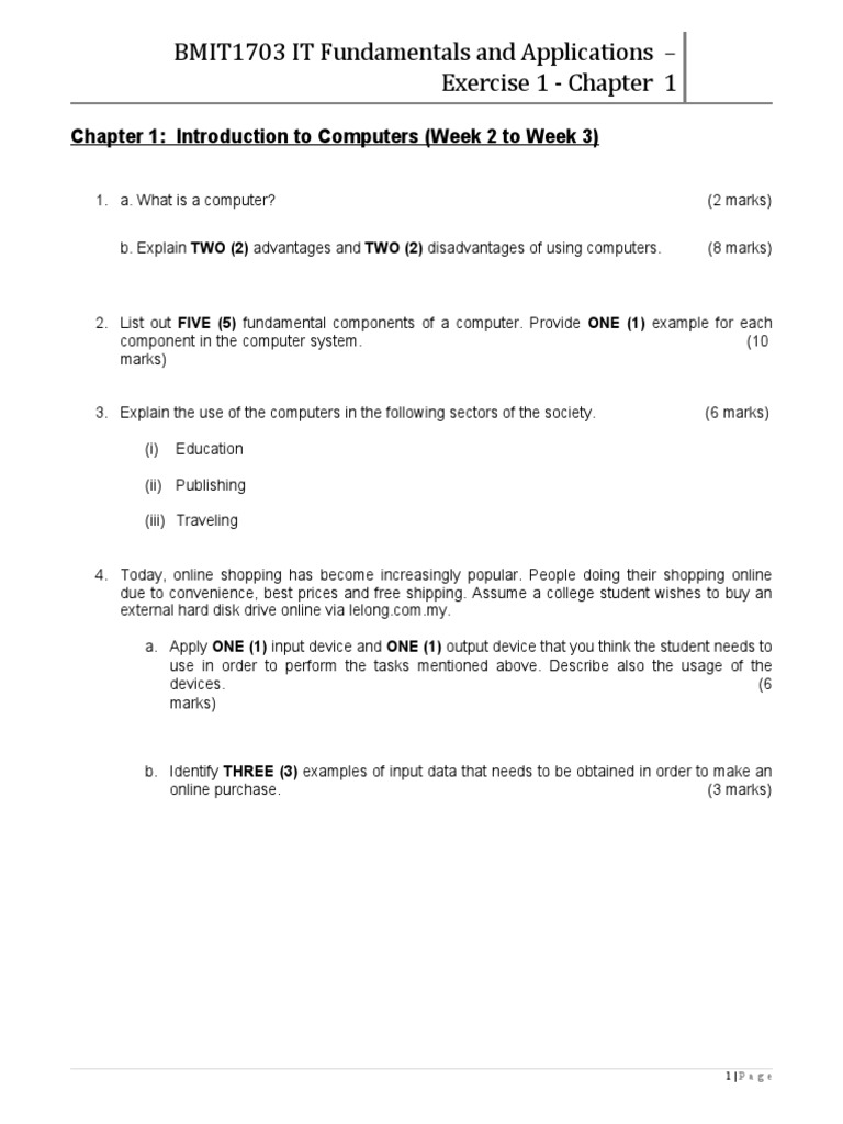 Exercise 1Q - Chapter 1 Introduction To Computers | PDF