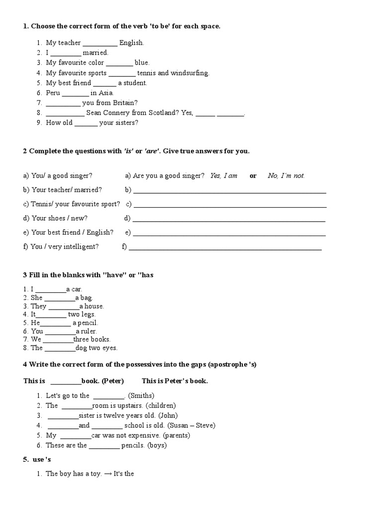 English Grammar Exercises: Verb Forms & Possessives | PDF | Language ...
