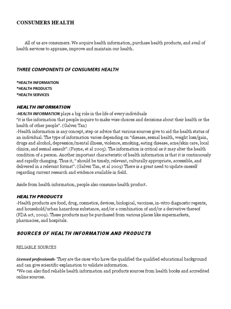 Three Components of Consumers Health | Download Free PDF | Hospital ...