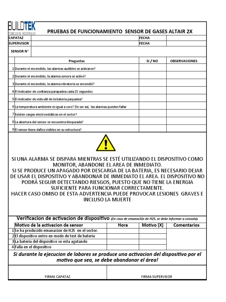 Check List Prueba Sensor | PDF