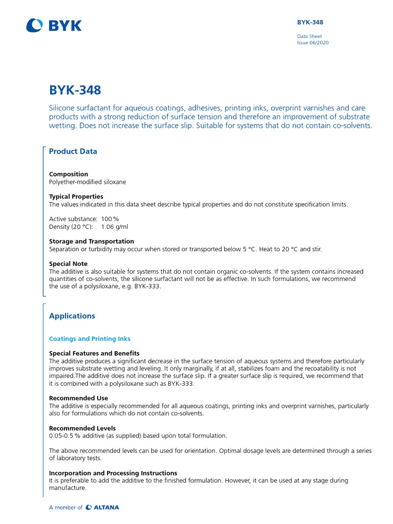 TDS Byk-348 en | PDF | Silicone | Wetting