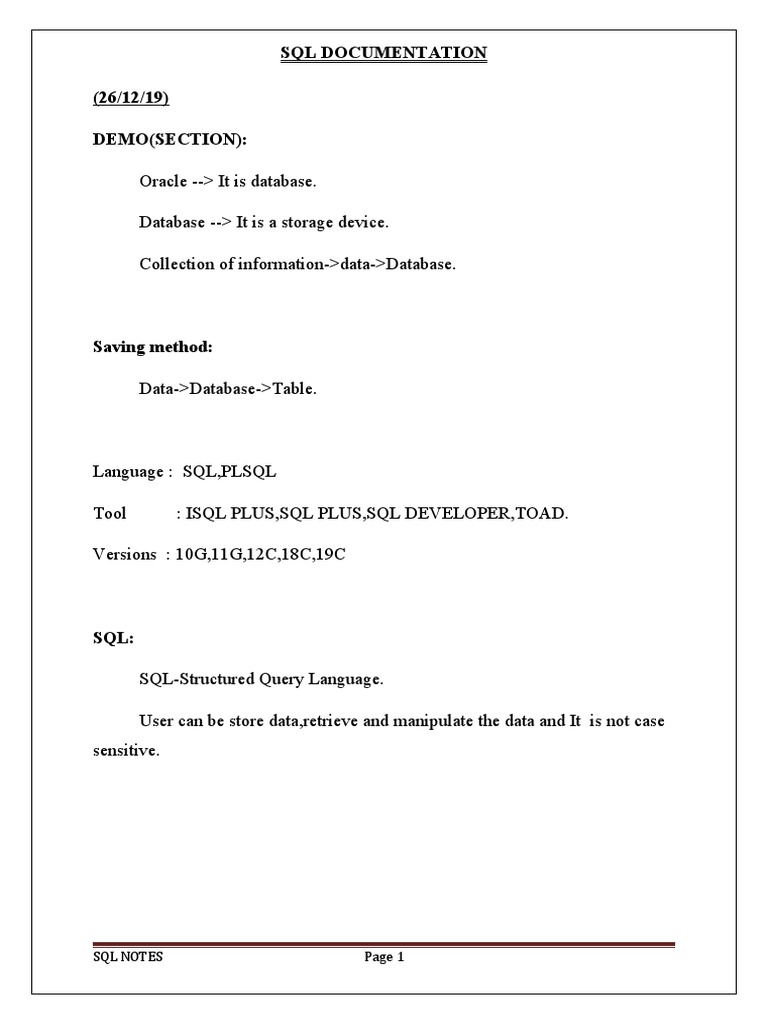 Oracle (SQL) Documentation (Karthik) | PDF | Database Index ...