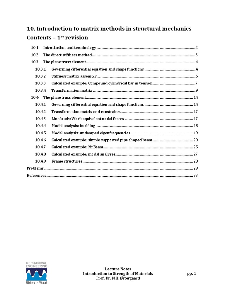 Introduction To Matrix Methods in Structural Mechanics Contents - 1 ...