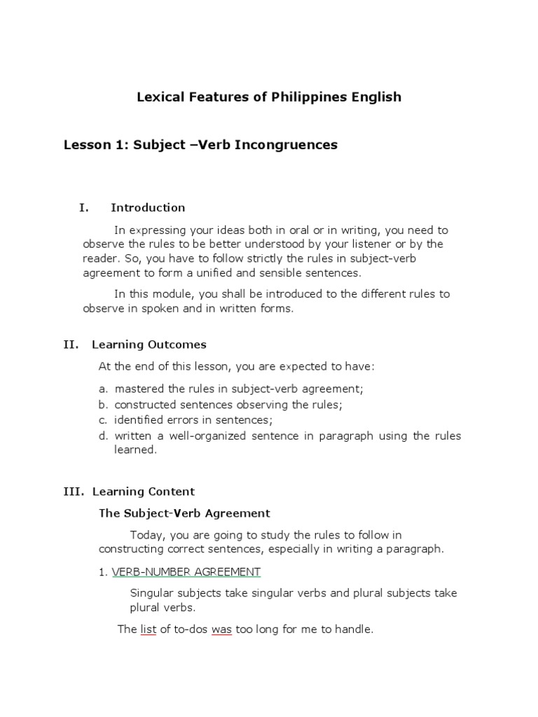 Subject-Verb Agreement in Philippines English | PDF | Grammatical ...