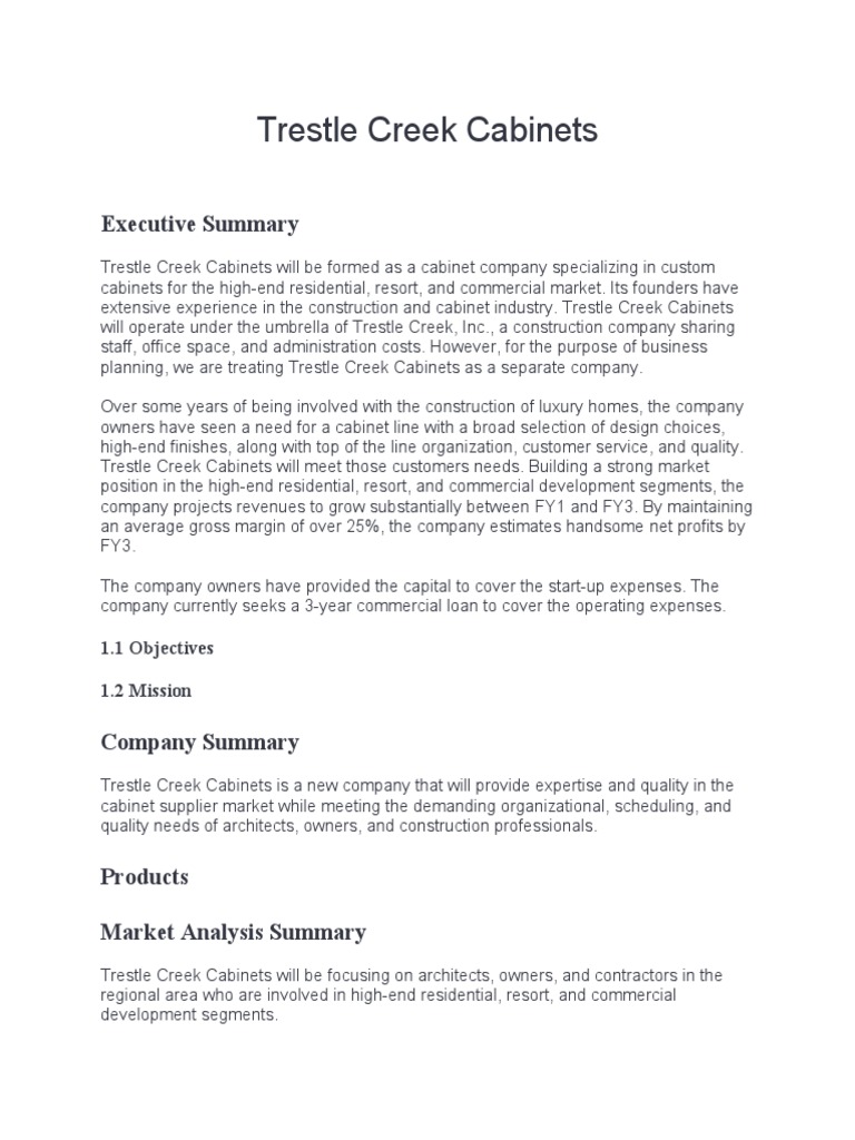 Trestle Creek Cabinets Proposal | PDF | Market (Economics) | Business ...