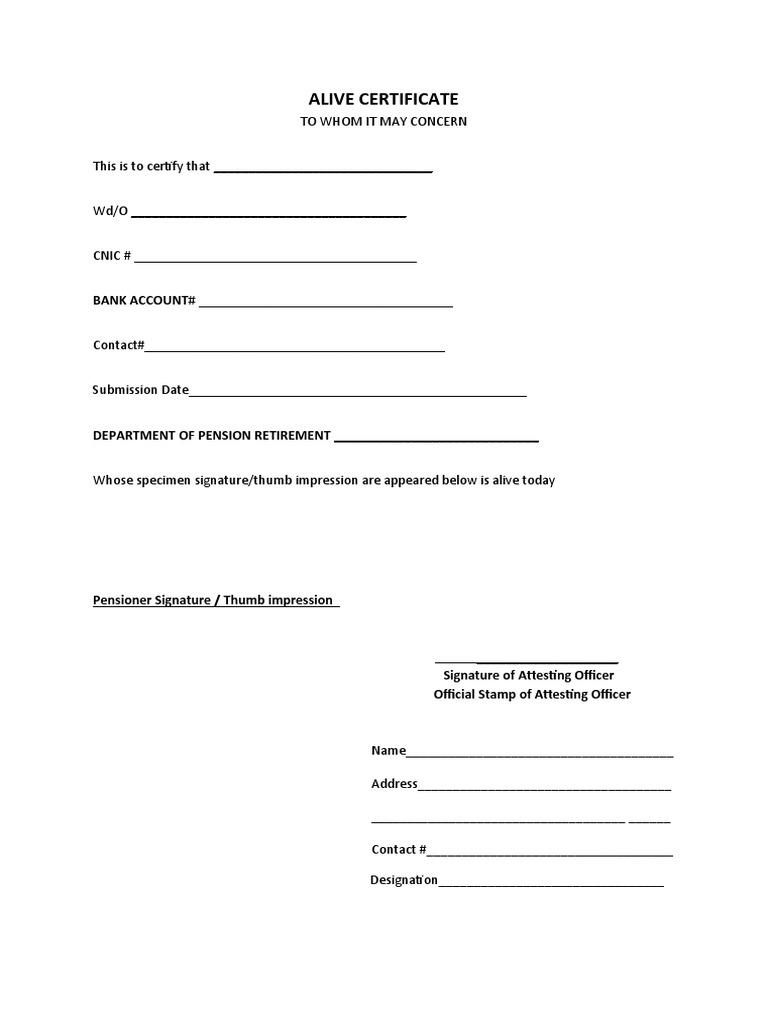 Alive Certificate: BANK ACCOUNT# | PDF | Finance & Money Management
