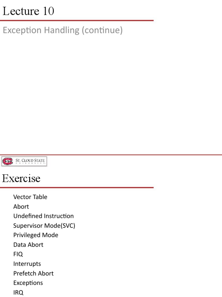 Lecture 10 - Exception Handling | PDF | Input/Output | Computer Architecture