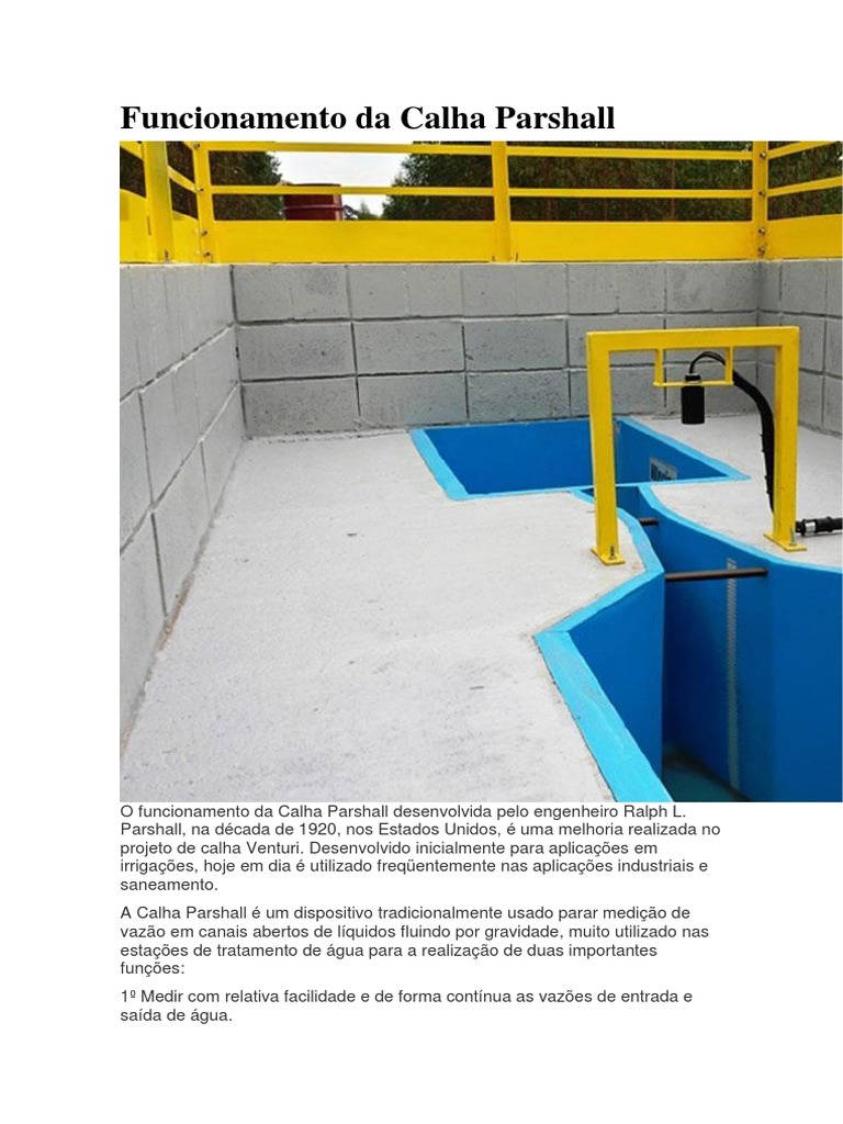 Resumo de Funcionamento de Calha Parshall | PDF | Descarga (hidrologia ...