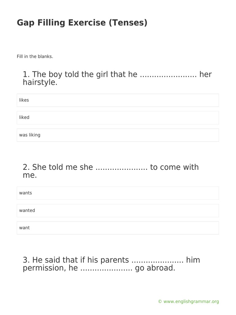 Gap Filling Exercise (Tenses) | PDF