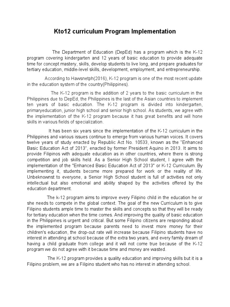 Kto12 Curriculum Program Implementation | PDF | Curriculum | Philippines