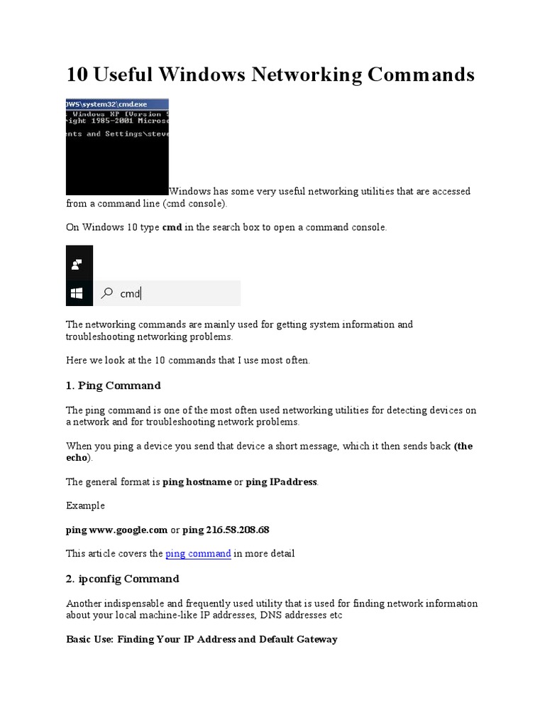 10 Useful Windows Networking Commands Pdf Command Line Interface Computer Network 8294