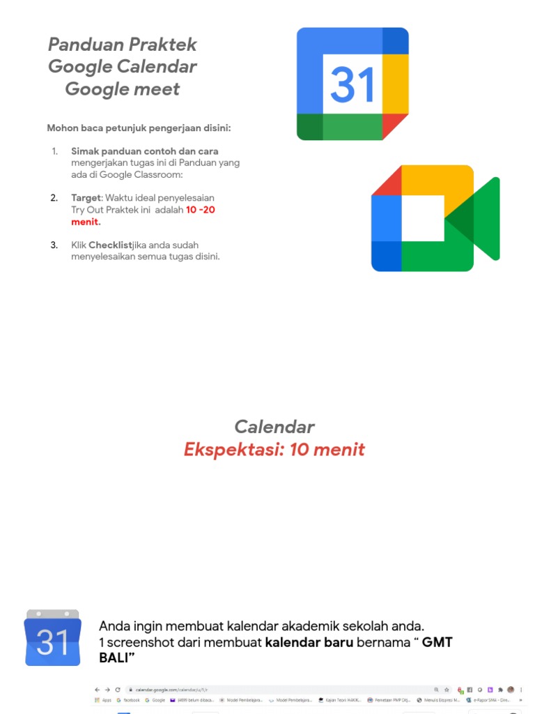 Panduan Praktek Google Calendar Dan Google Meet | PDF