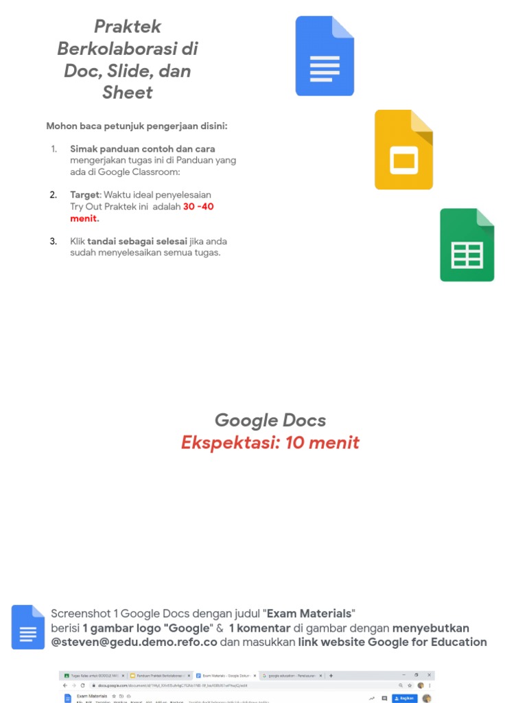 Panduan Praktek Berkolaborasi Di Doc, Slide, Dan Sheet | PDF