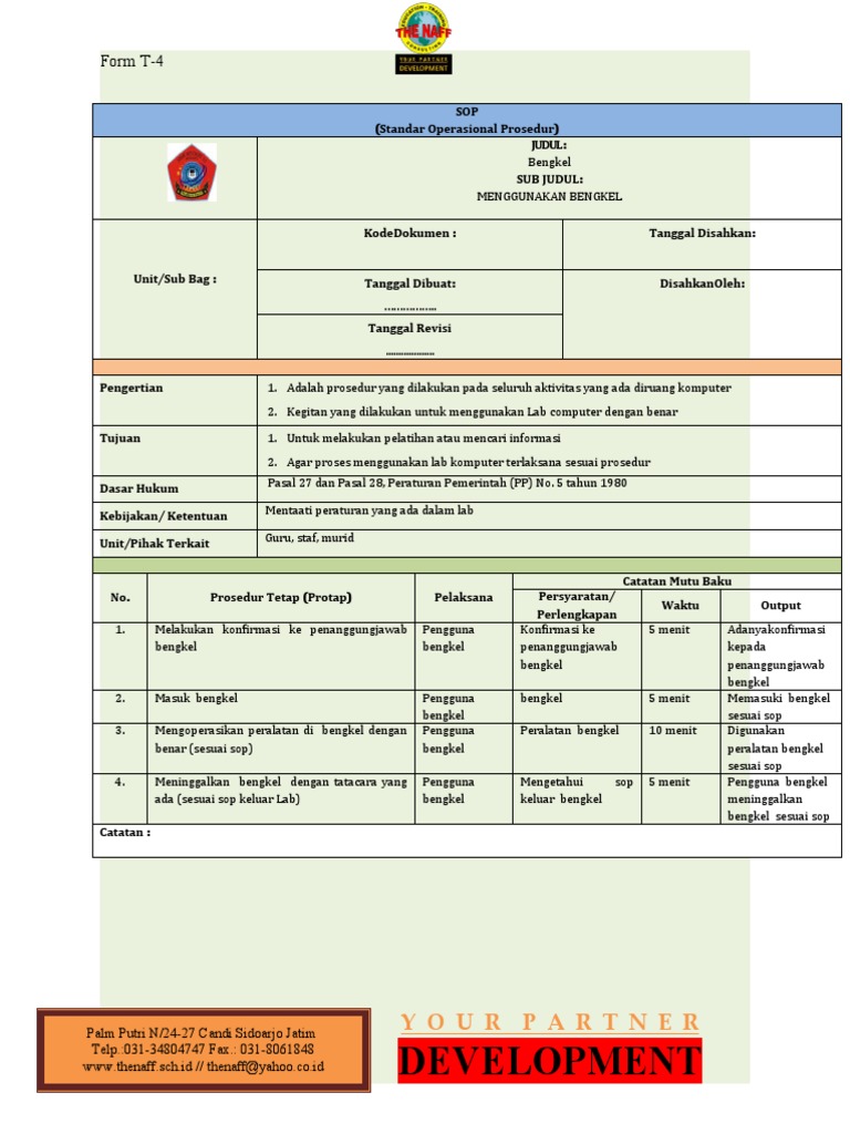 SOP Penggunaan Bengkel | PDF