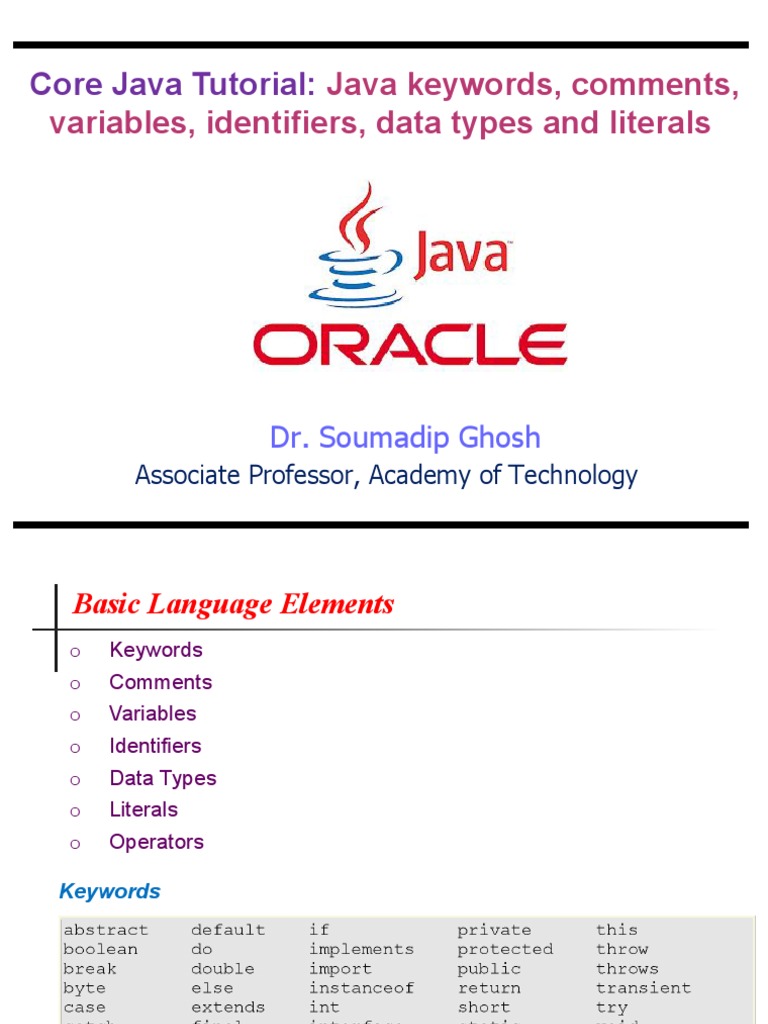 Java Keywords, Comments, Variables, Identifiers, Data Types and ...