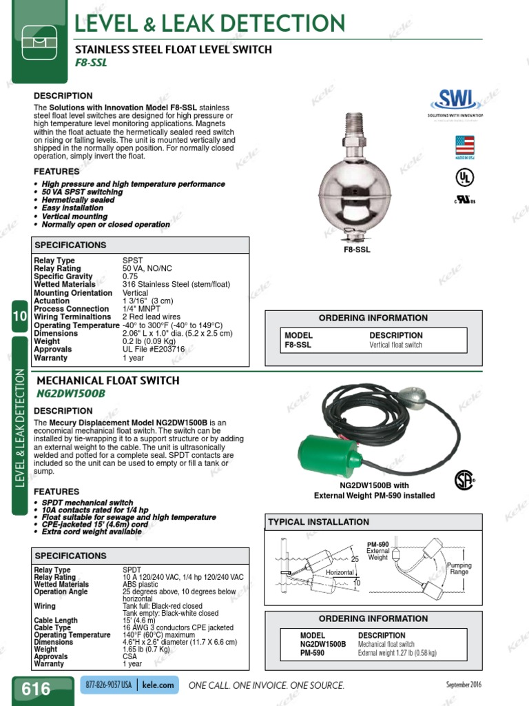 NG2DW1500B Mechanical Level Switch | PDF | Switch | Relay