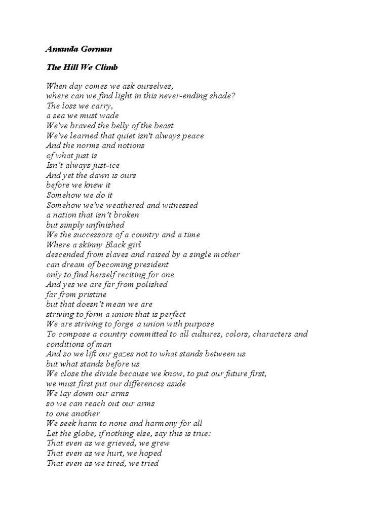 Amanda Gorman The Hill We Climb | PDF