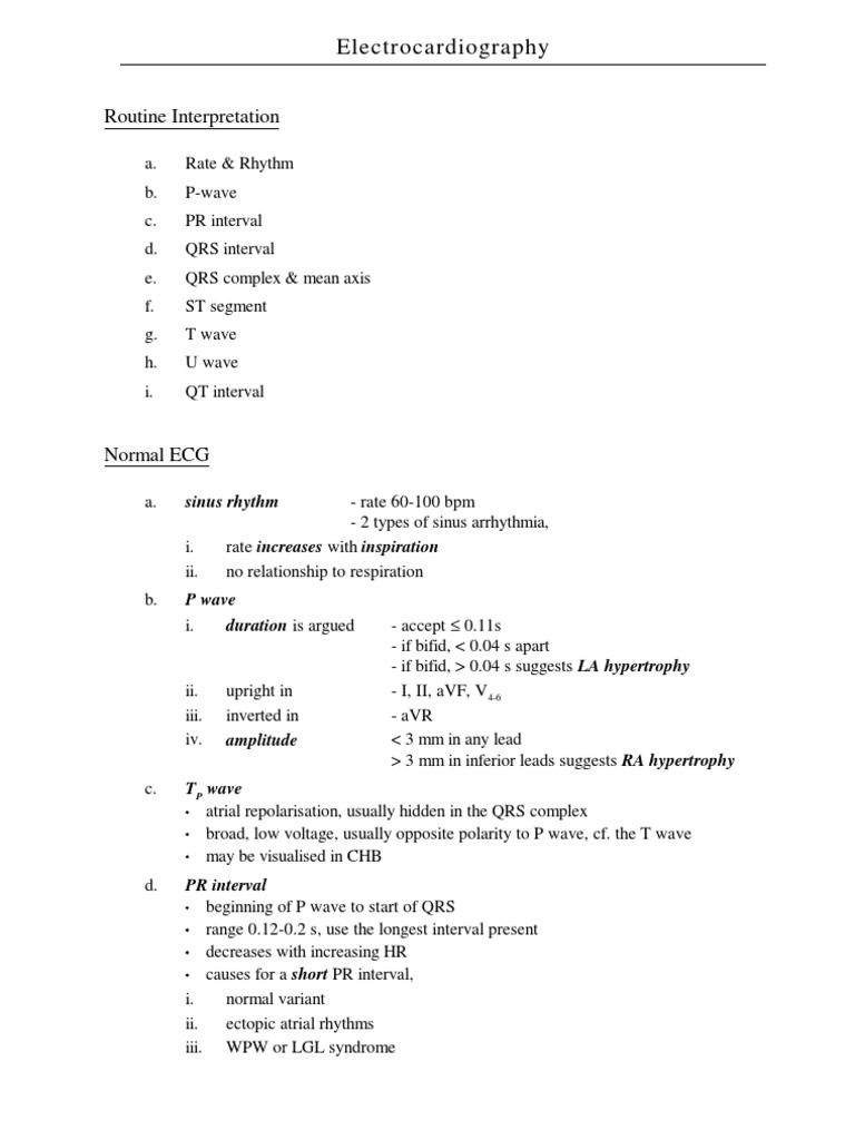 Ecg Notes | PDF | Electrocardiography | Cardiac Arrhythmia