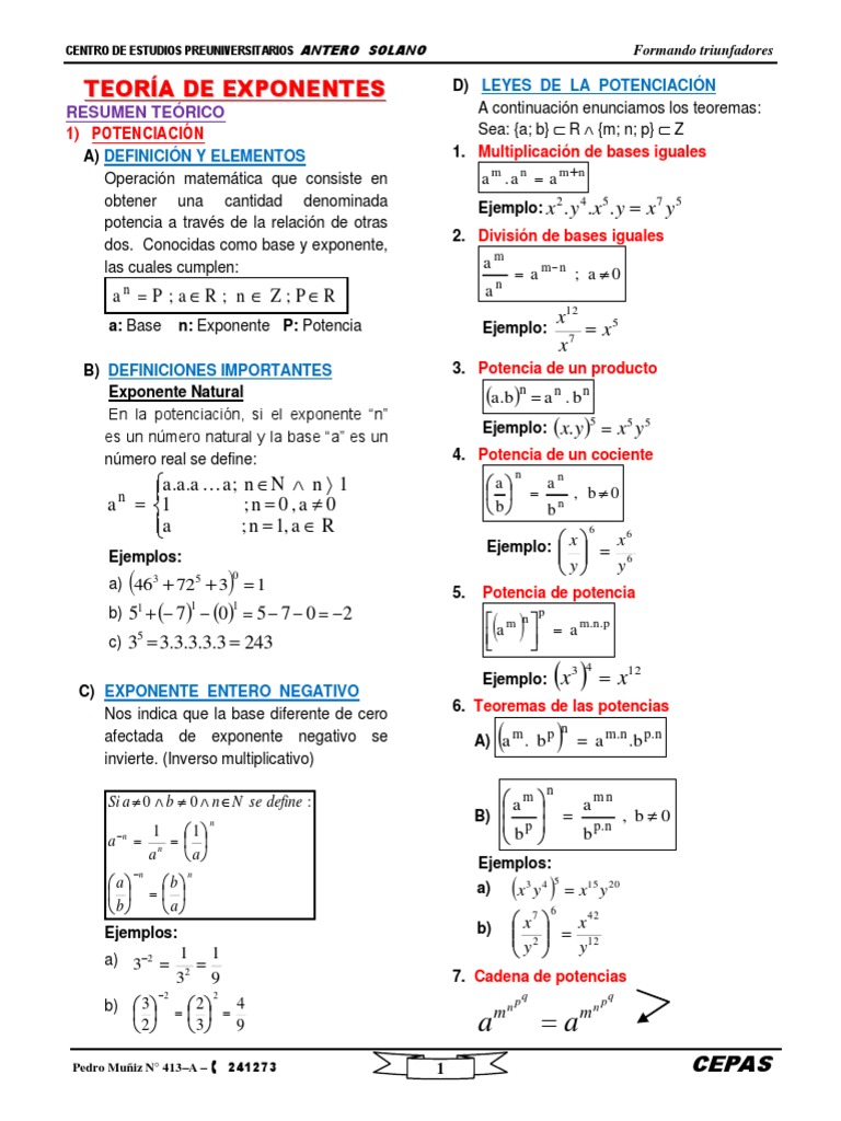 Álgebra Básico (Tema 1) | PDF | Exponenciación | División (Matemáticas)